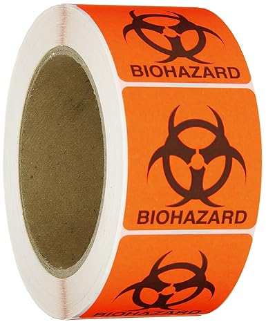 Amazon.com: Roll Products 2" x 2" Fluorescent Red Biohazard Warning ...