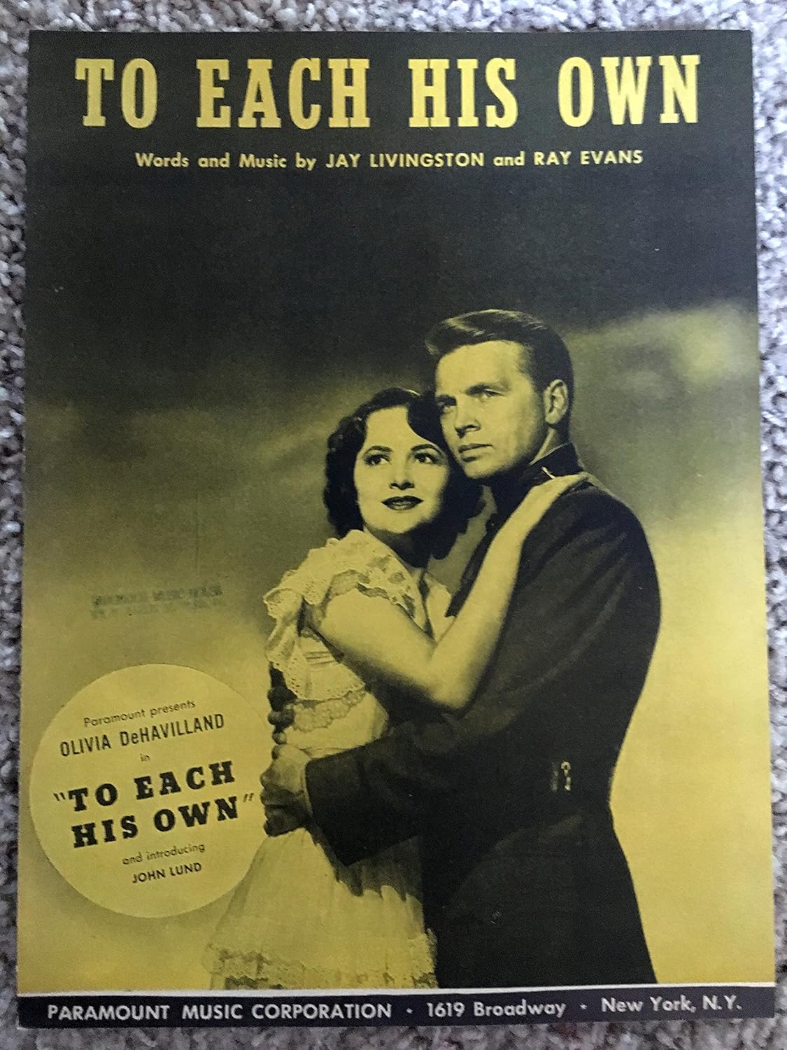 TO EACH HIS OWN (Jay Livingston SHEET MUSIC stamp on left side priced ...