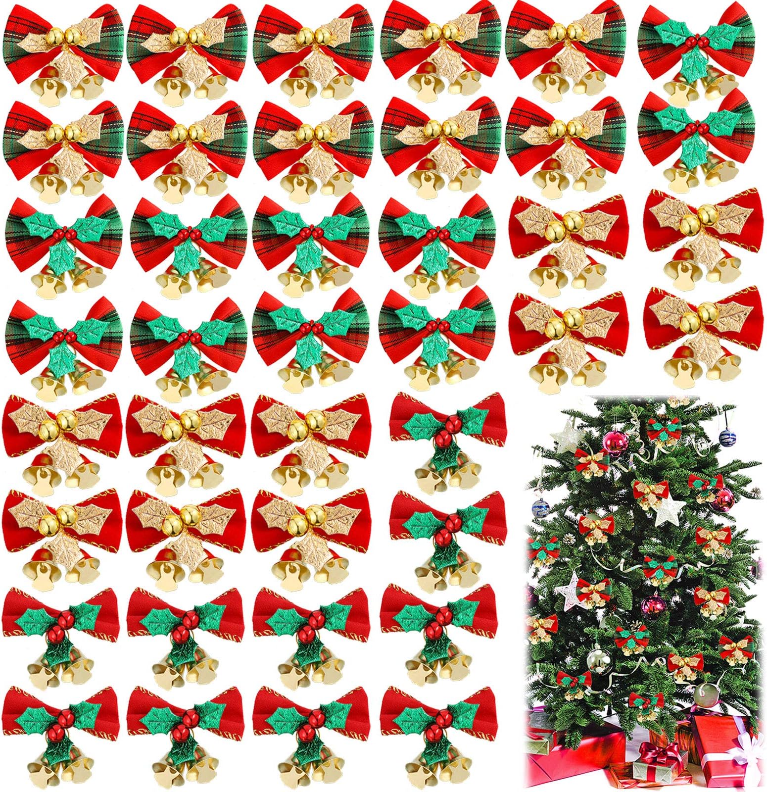 Amazon.com: 20 Pcs Christmas Mini Bow with Bells Miniature Christmas ...