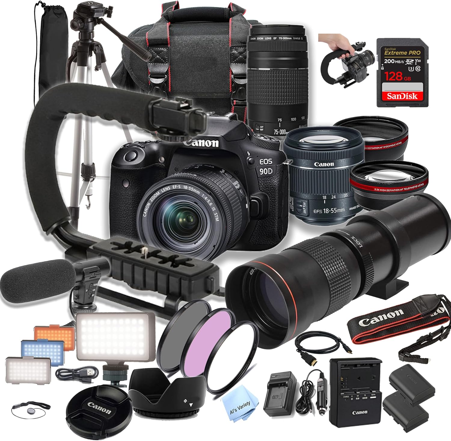 Amazon.com : Canon EOS 90D DSLR Camera w/ 18-55mm STM + 75-300mm + 420 ...