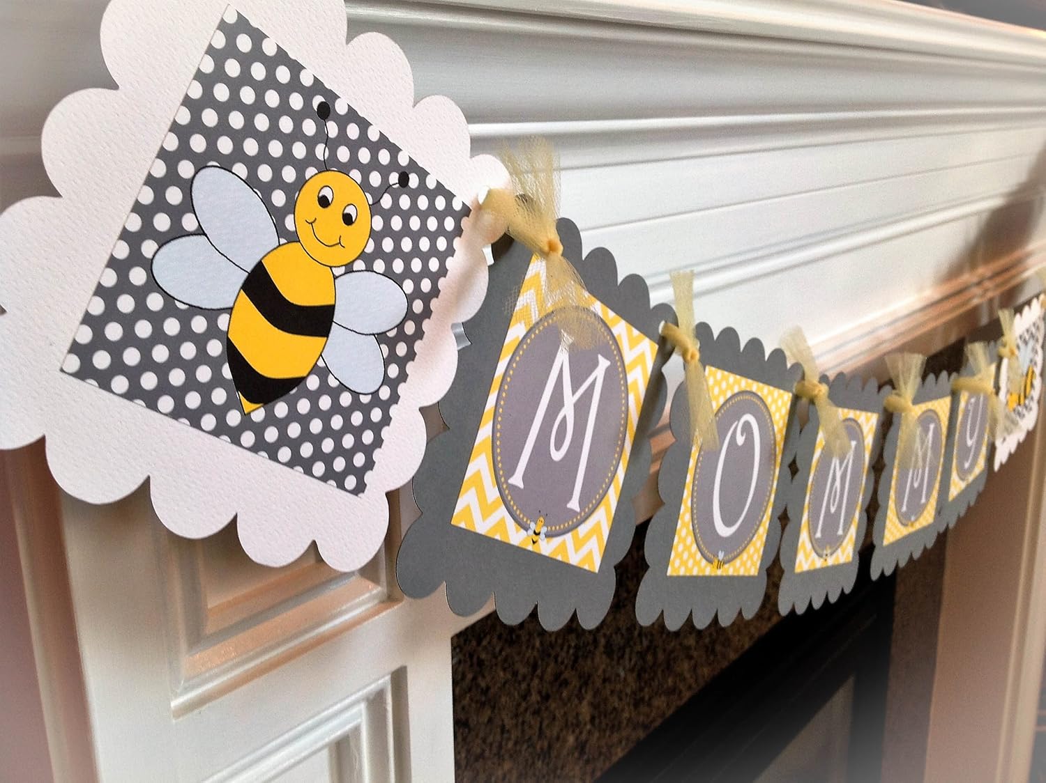 Amazon.com: Mommy to Bee Baby Shower Banner - Pale Yellow Polka Dots ...