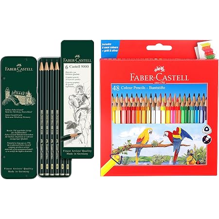 Faber-Castell 48 Triangular Colour Pencils & Faber-Castell Castell 9000 ...