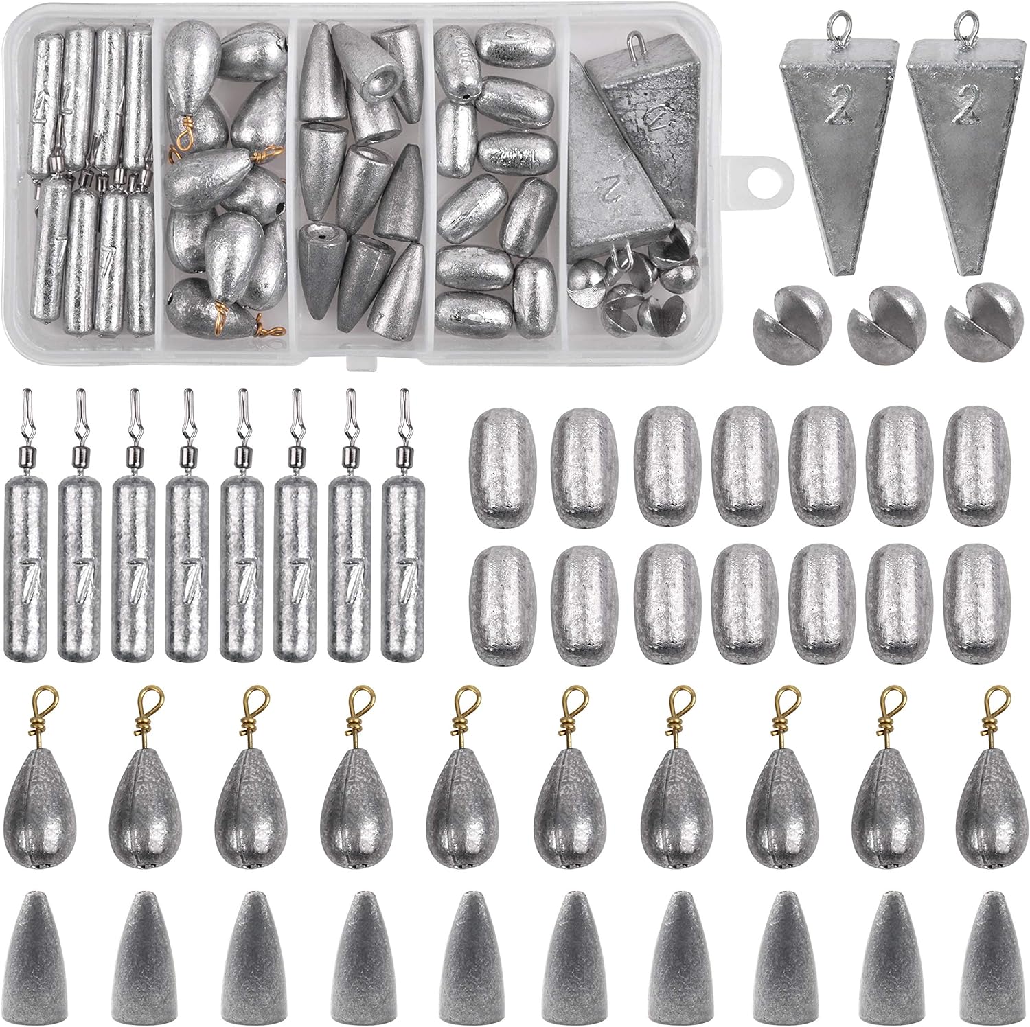 Amazon.com : Fishing Sinkers Weights Kit, Egg Weights Pyramid Sinkers Drop Bass Weights Split ...