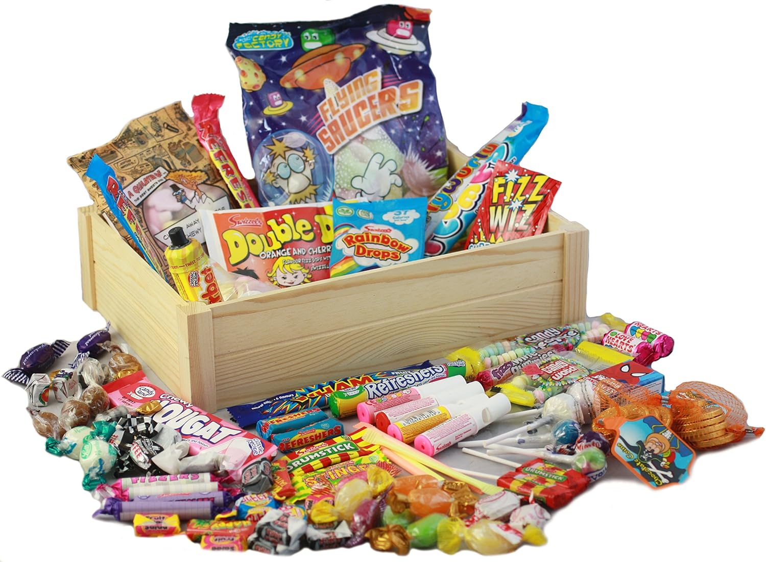 Beautiful Wooden Crate of Retro Sweets - Light Wood - Over 60 of Your ...