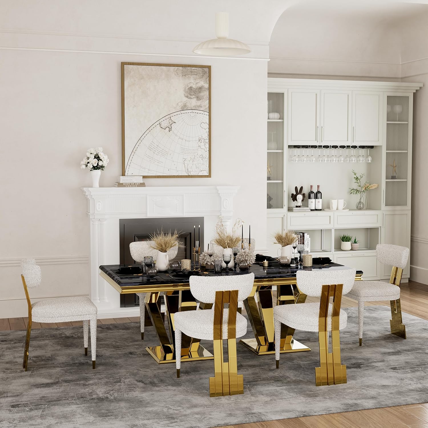 Amazon.com: jajaplus 7 Piece Gold Dining Table Set for 6, Modern Dining ...