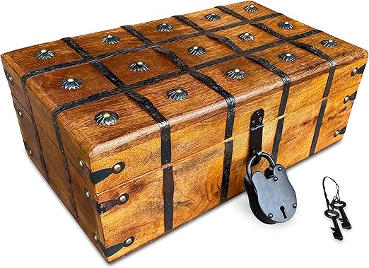 Amazon.com: Nautical Cove Treasure Chest Wooden Box with Antique Iron ...