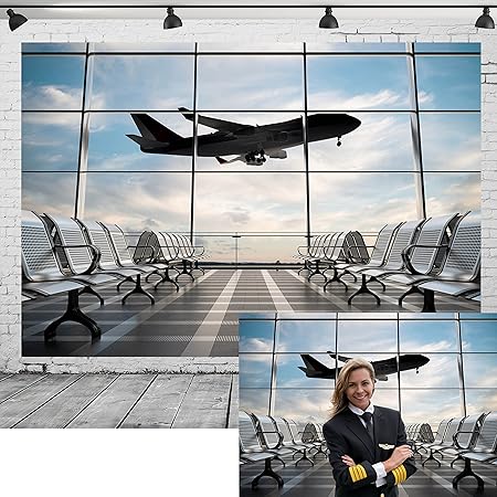 Amazon.com : RUINI Airport Terminal Backdrop Airplane Departure Airport ...