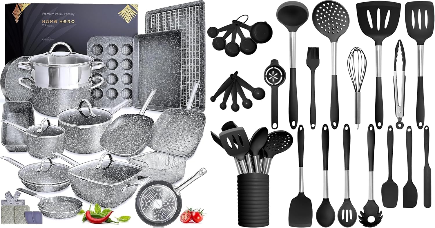 Amazon.com: Home Hero 23 Pcs Cookware Set + 26 Pcs Utensils Set: Home ...