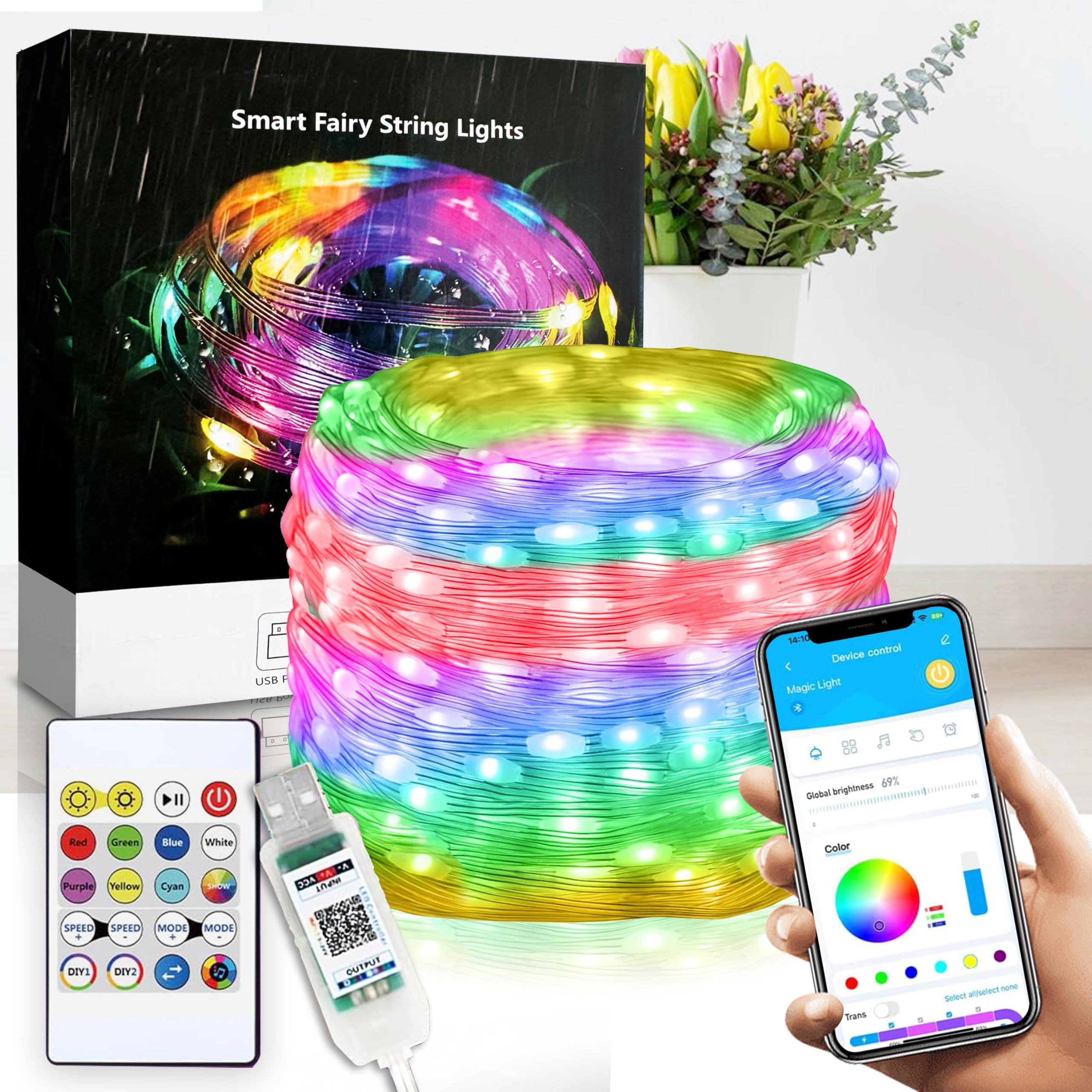 20m/66ft RGB-IC 200 LEDs Fairy String Lights Multicolor App & Remote ...