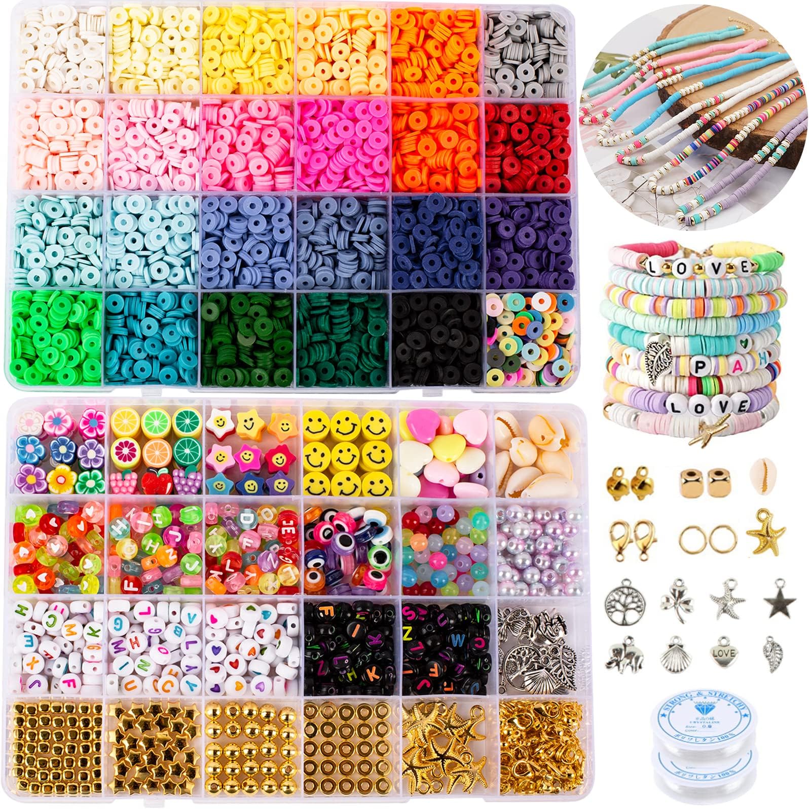 Mytovosn 10400 Stück Perlen Set, Bunte Polymer Clay Beads 48 Farben ...