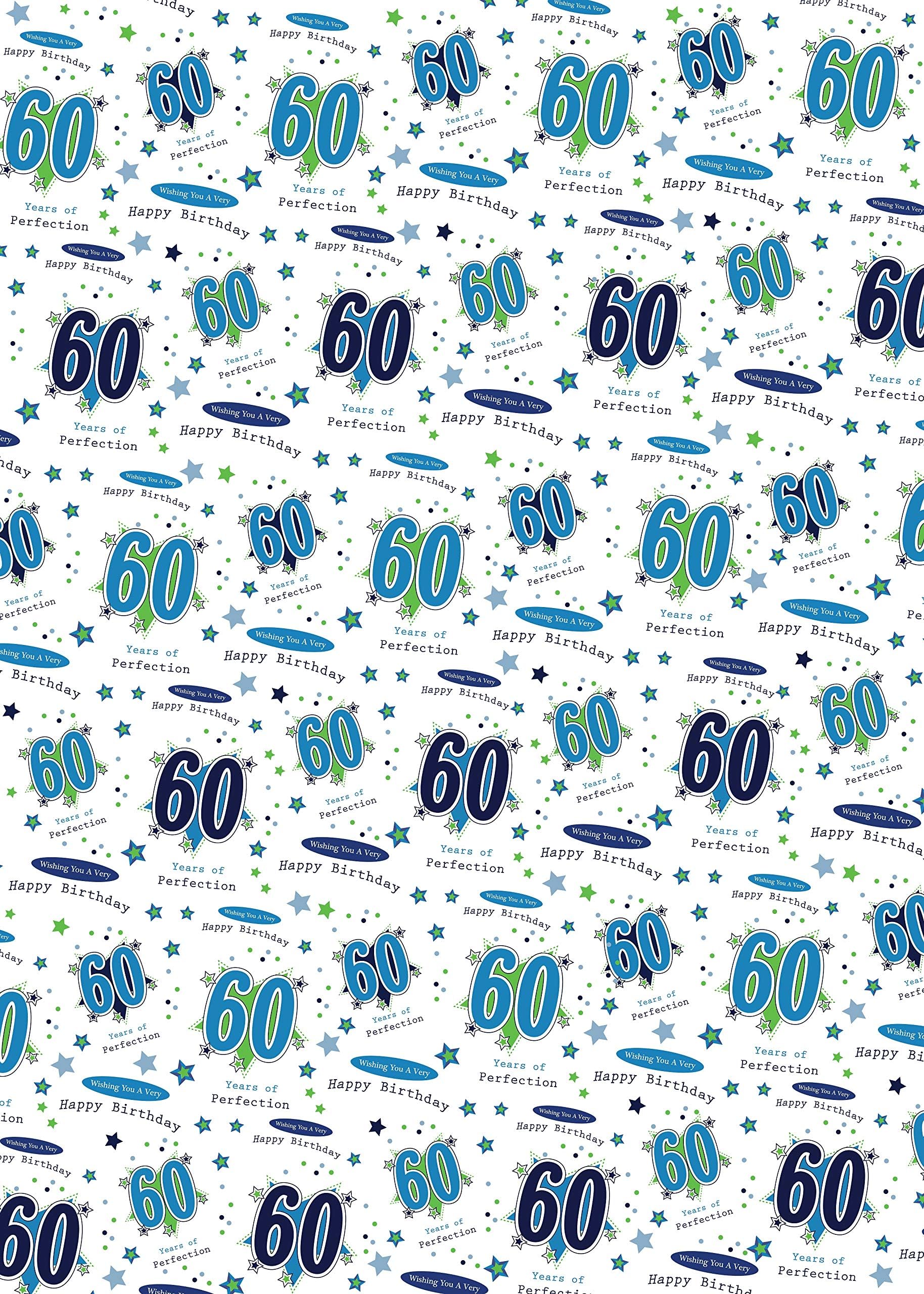 60th Birthday Wrapping Paper - 2 Sheets of Gift Wrap & 1 Matching Tag ...