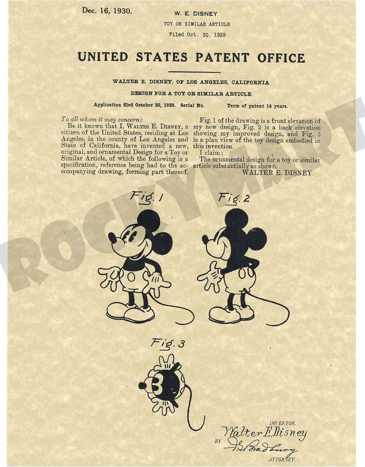 1930 Mickey Mouse Disney PATENTE ART print en papel pergamino ...
