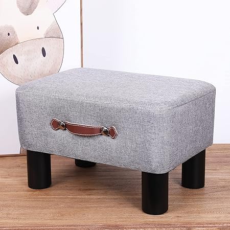 Amazon.com - Small Foot Stool with Handle, Beige PU Leather Short Foot ...