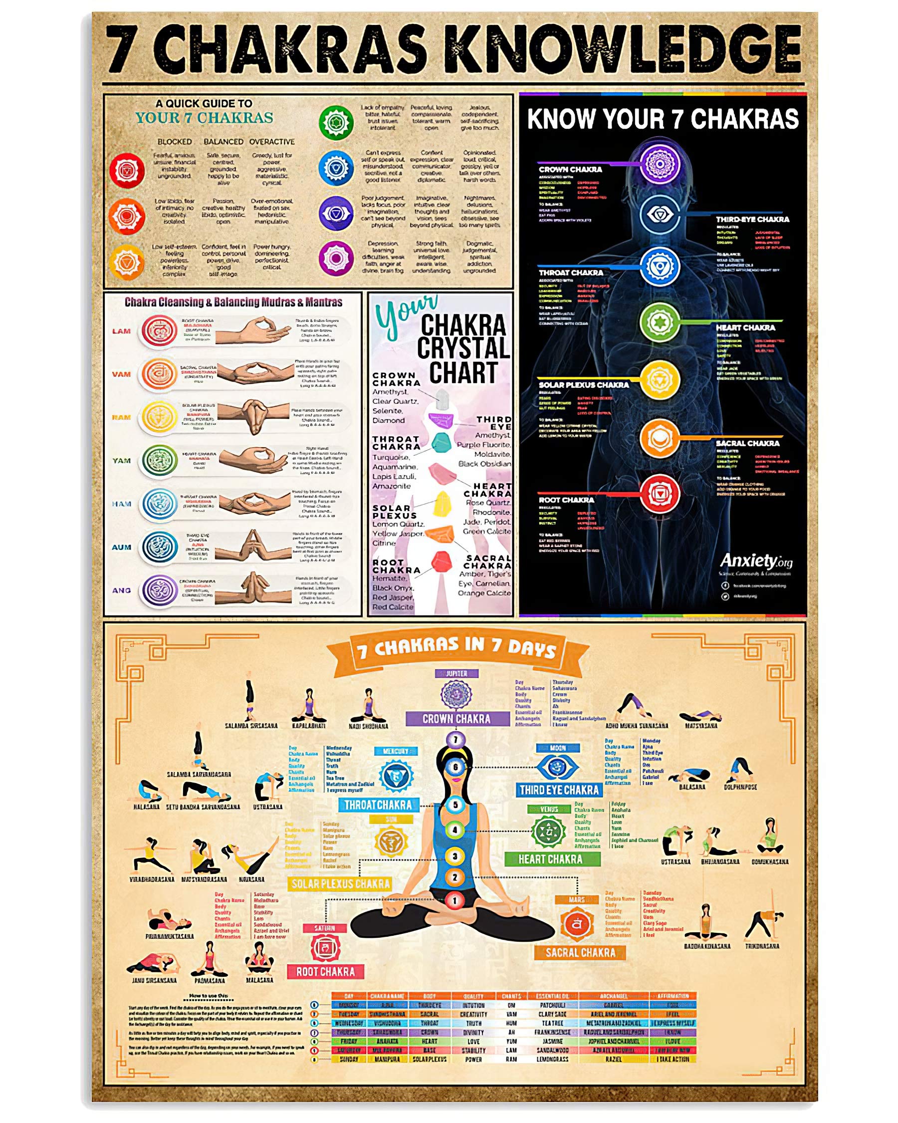 Buy AMD PRINT Chakra Yoga Poster - Chakras Knowledge Namaste Wall ...