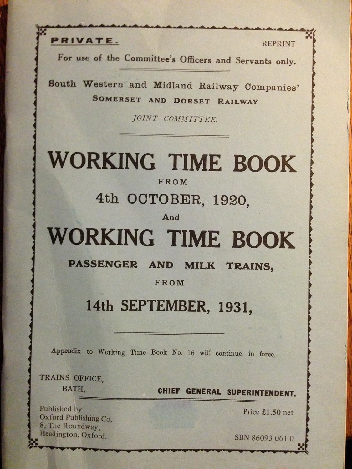 Working Timetables of the Somerset and Dorset Railway 1920 & 1931 ...
