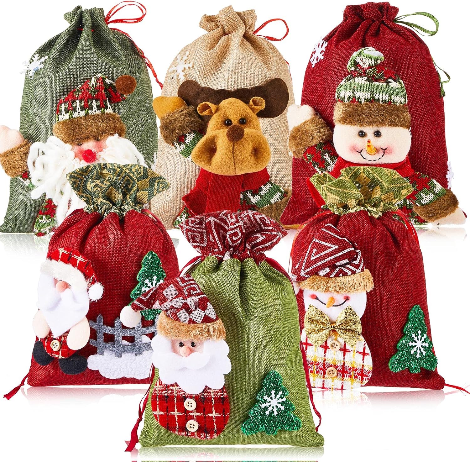 Amazon.com: Amylove 6 Pieces Christmas Gift Bags with Drawstrings Xmas ...
