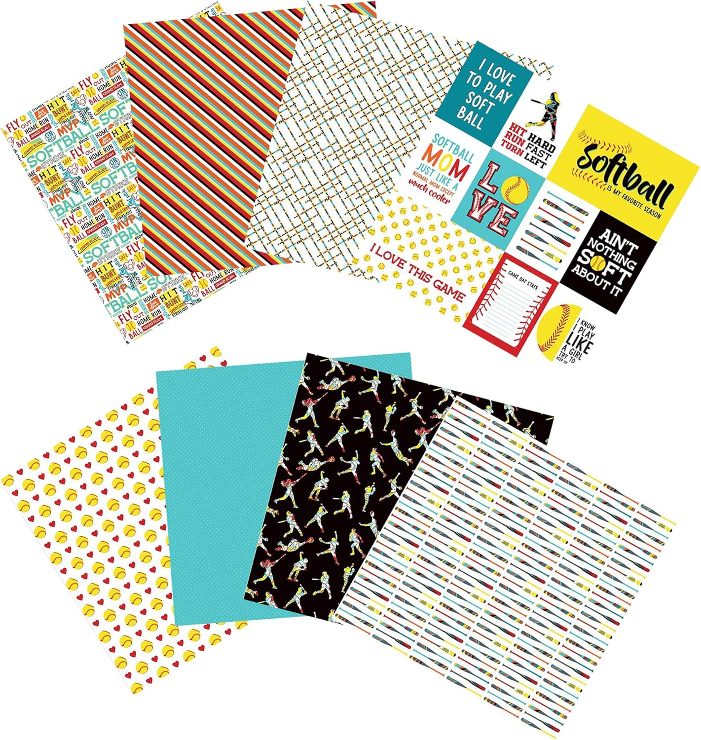 Amazon.com : Softball Scrapbook Paper 12x12 - Set of 8 Sheets of ...