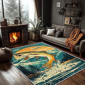 Amazon.com: SherAvant Fishing Rug 5x7-3x5 Rug - Bass Fish Rug - Fishing ...