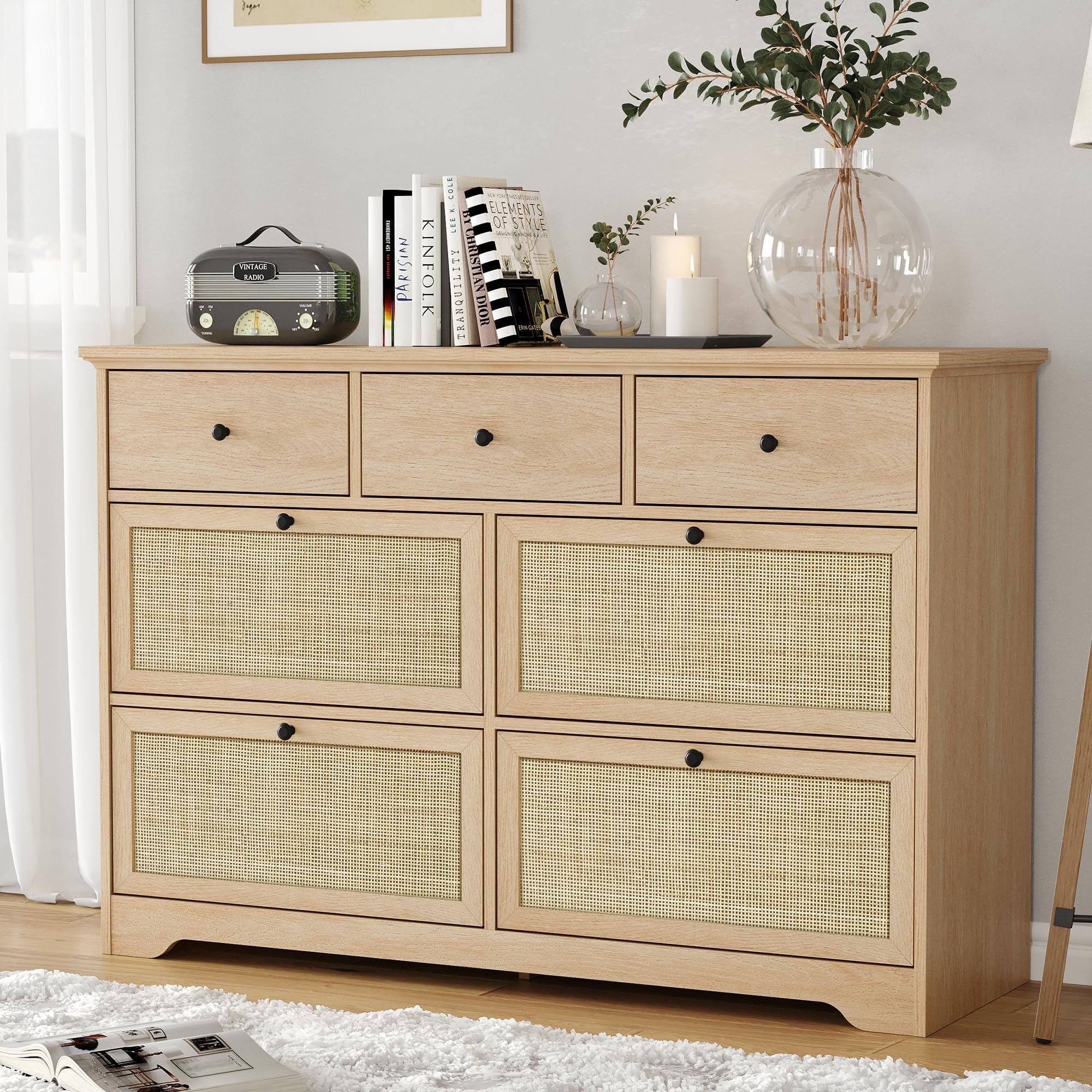 Amazon.com: Vikiullf Bedroom Dresser with 9 Drawers, Rattan Dresser for ...