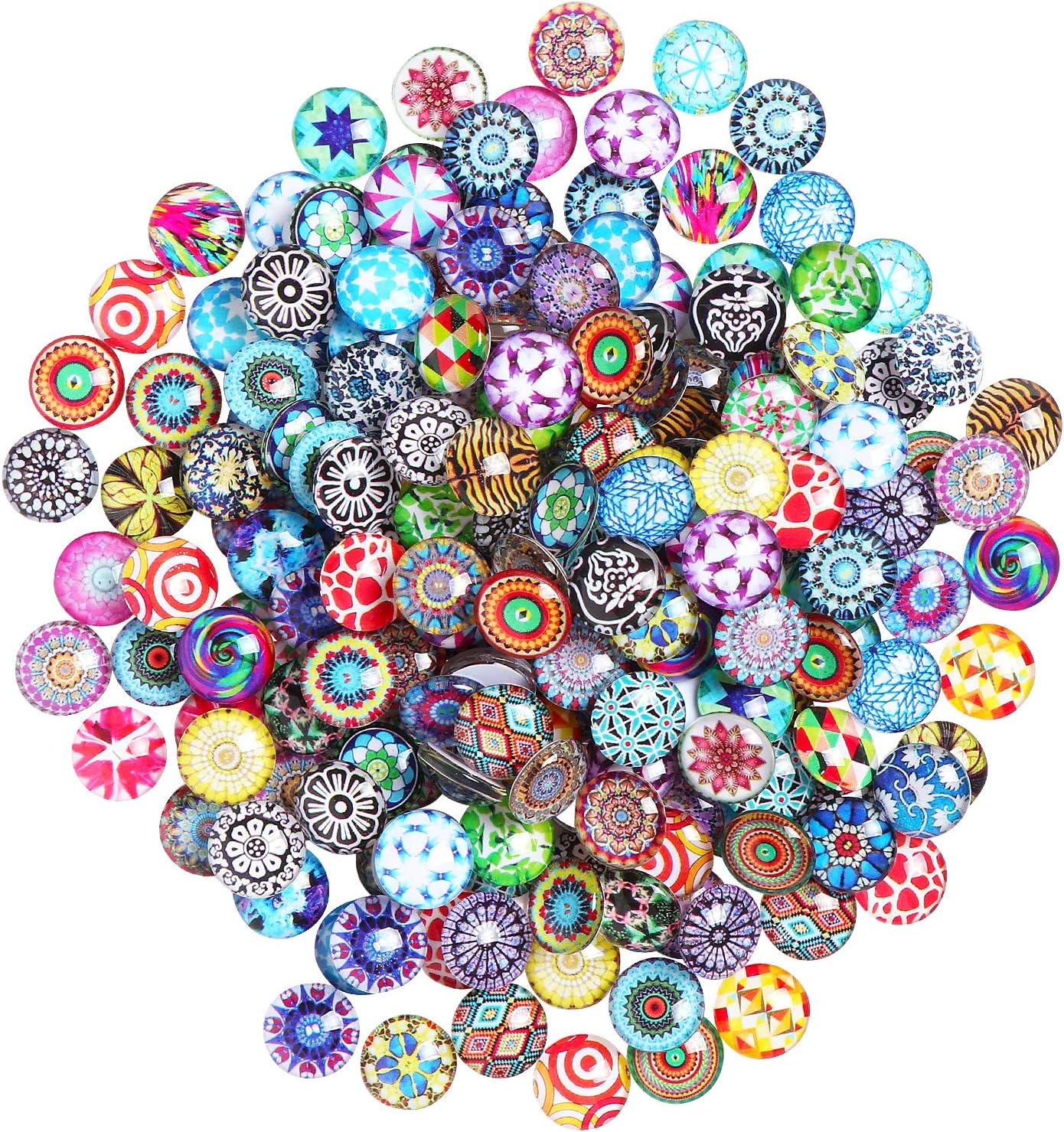 PH PandaHall 100pcs Cabochons Round Mosaic Tiles Daisy Patern Half ...