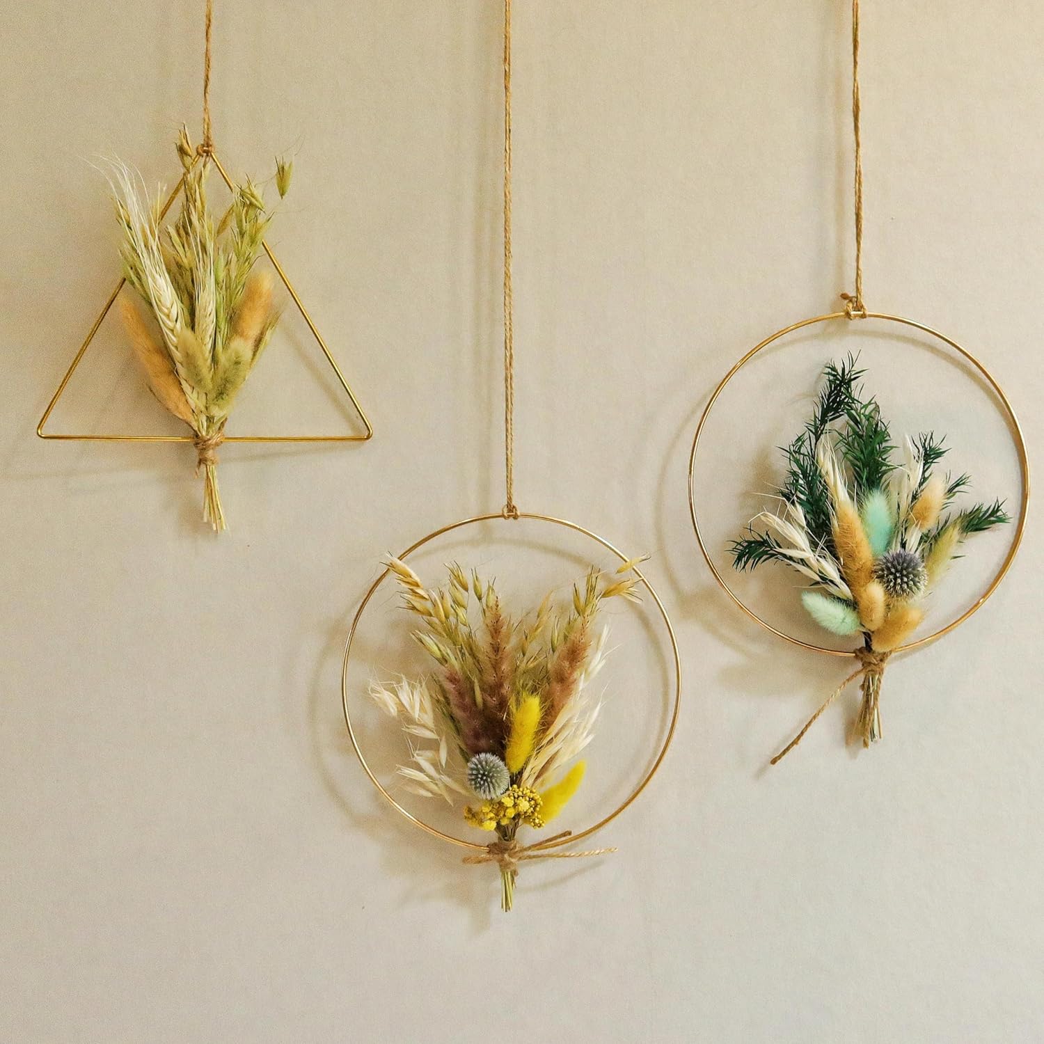 Amazon.com: Dried Flower Wall Hanging Decor 8 inch Golden Iron Ring Set ...