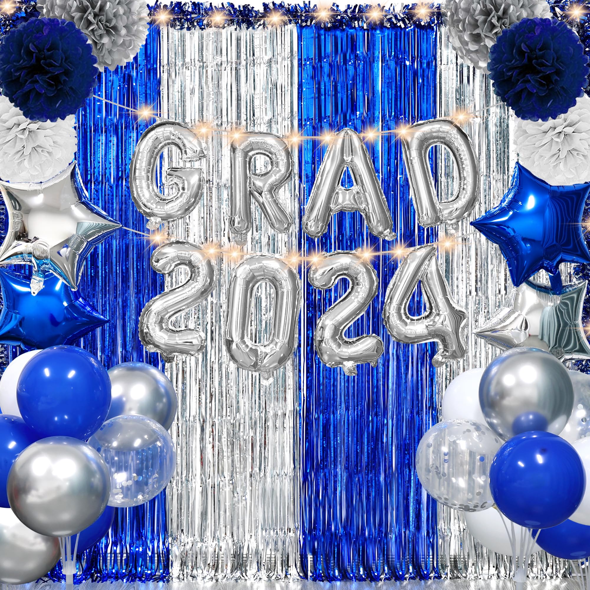 Buy Blue and Silver Graduation Backdrop Decorations,Graduation ...