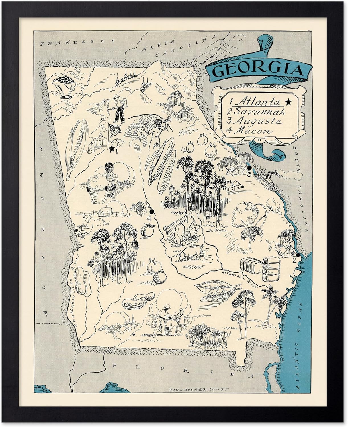 Amazon.com: Poster Master Vintage Georgia State Print - Retro Map ...