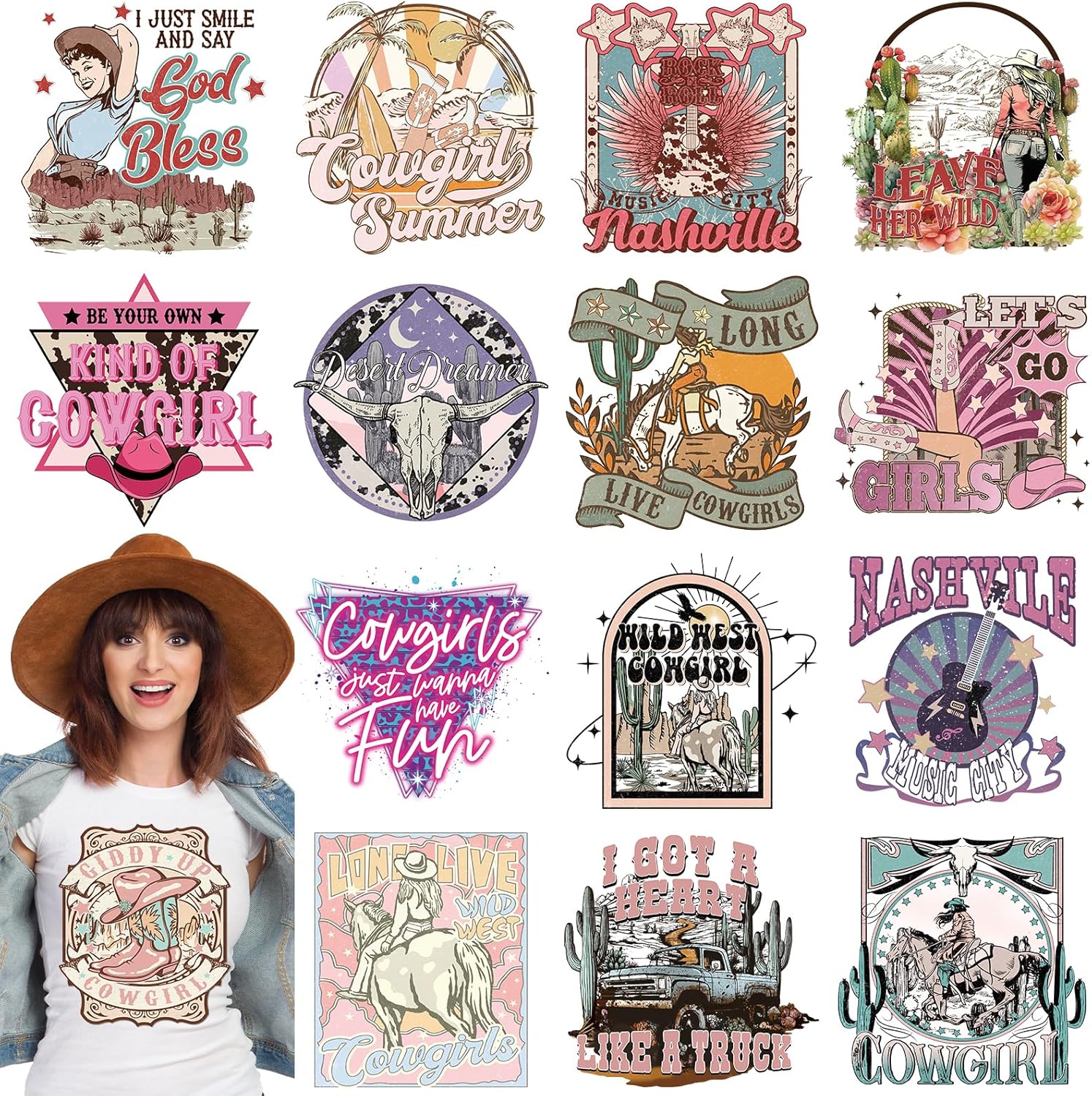 Amazon.com: Dazoratix Western Cowgirl Transfer Stickers - 16 PCs Wild ...