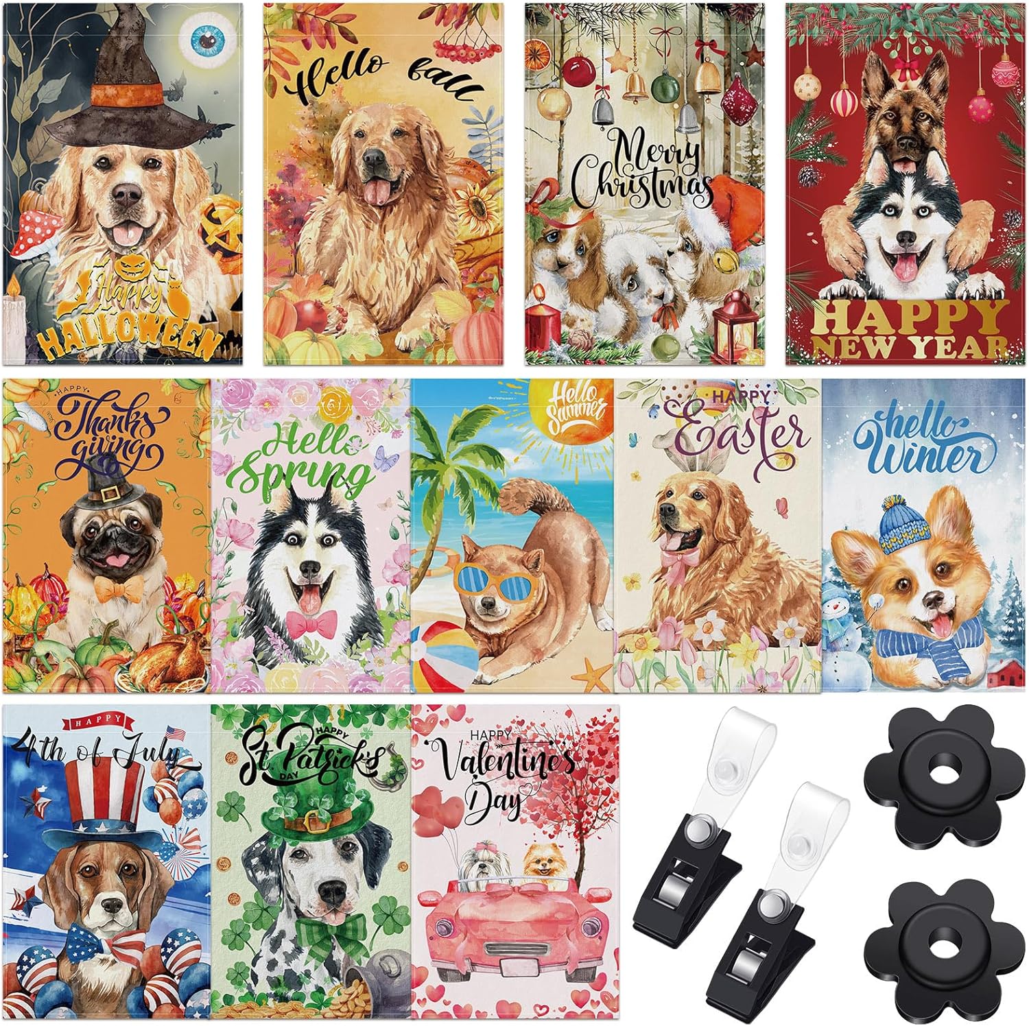 Amazon.com : Mixweer Seasonal Garden Flags Set of 12 Double Sided Dog ...