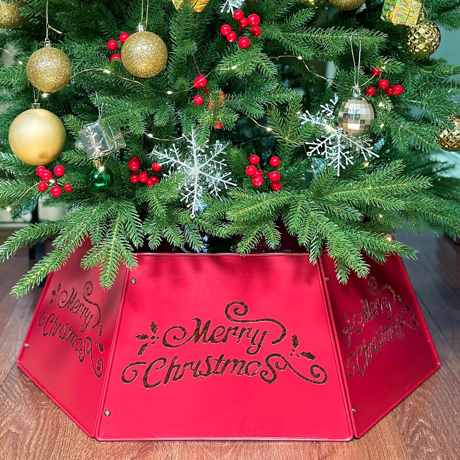 Amazon.com: Nawbbzj Red Cutout Merry Christmas Tree Collar, Metal ...