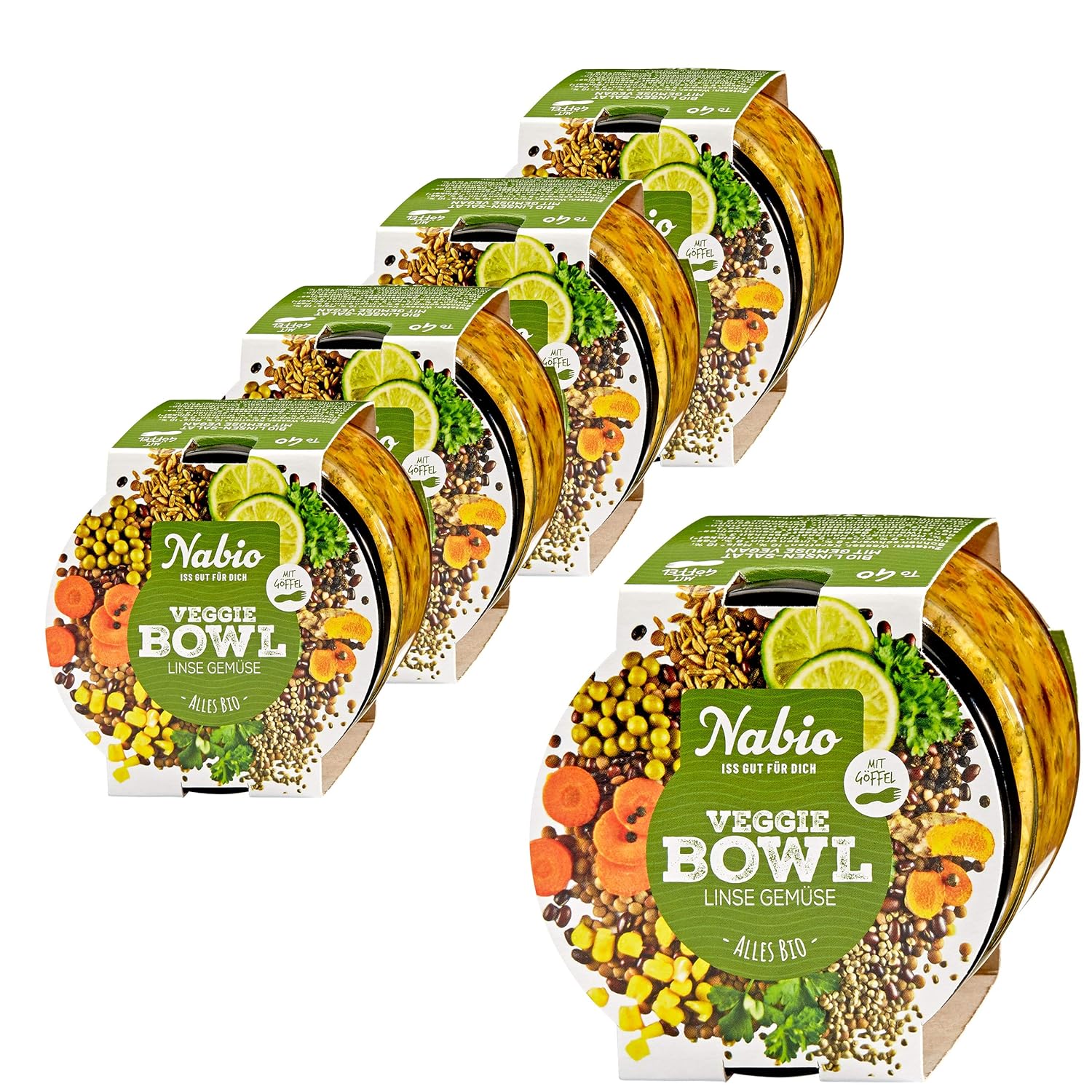 Nabio Veggie Bowl "Linse Gemüse", Bio Fertiggericht, Feinkostsalat im Glas vegan, 5er Pack (5 x ...