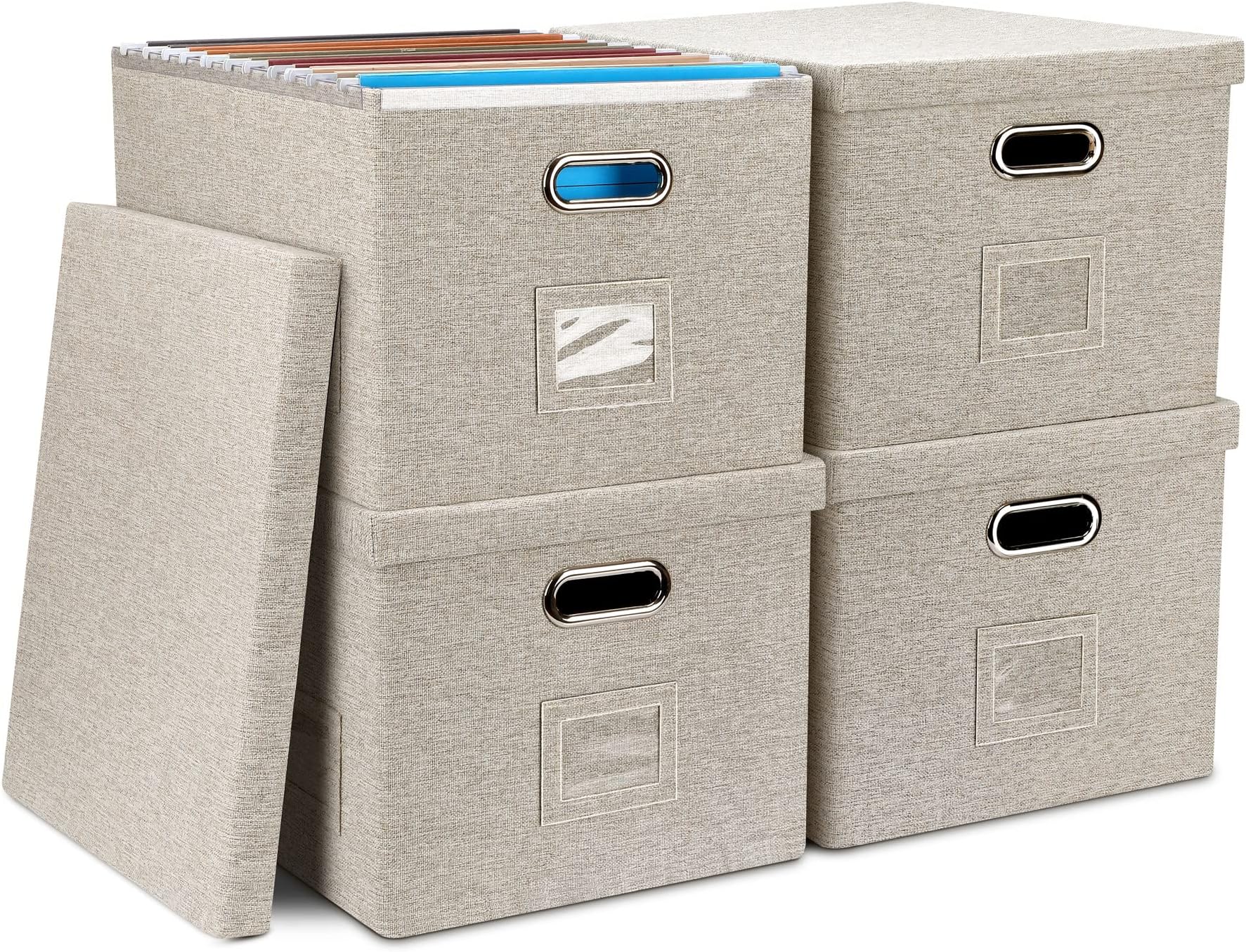 Amazon.com: 2-Pack Linen File Boxes Organizer with Smooth Sliding Rail ...