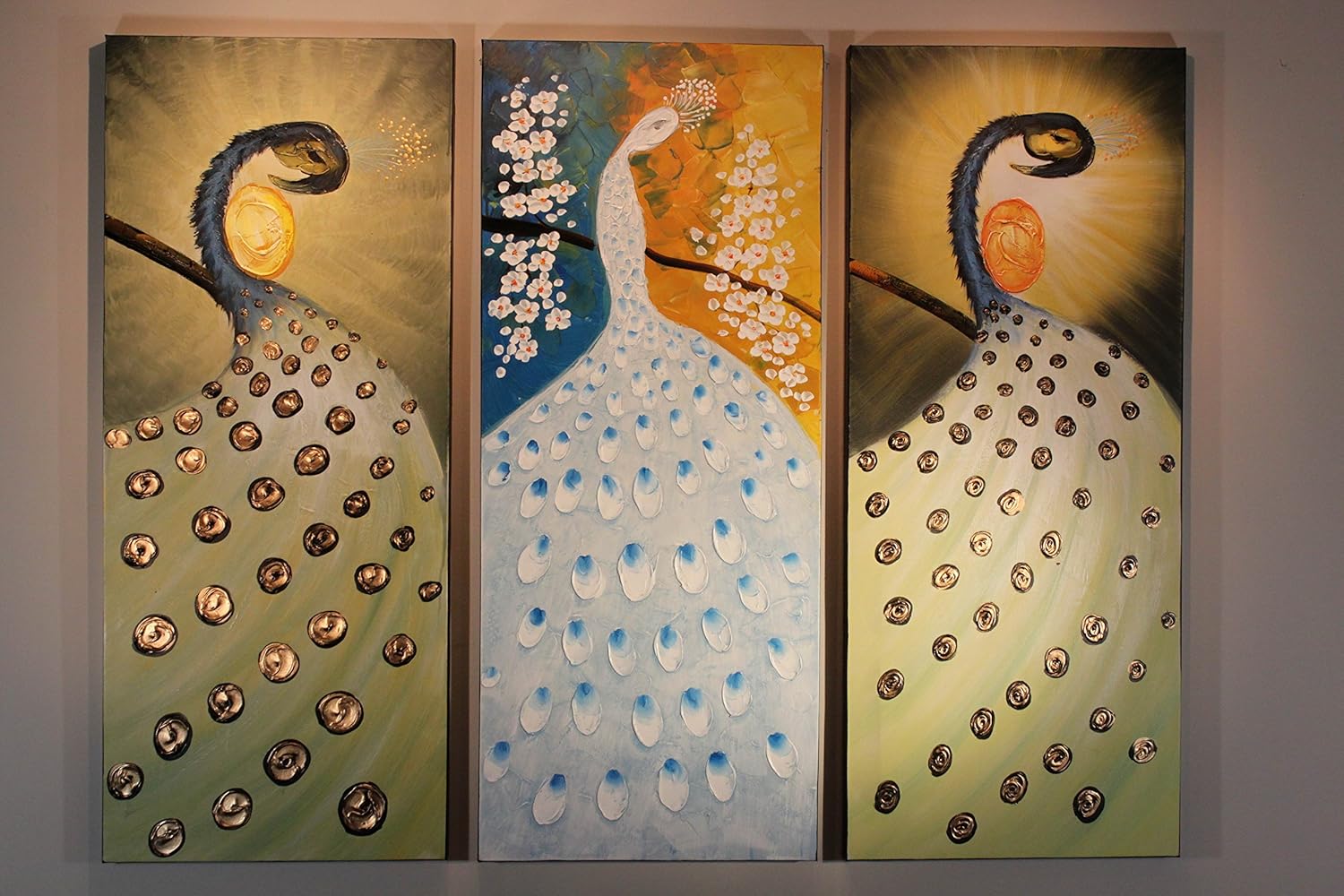 Amazon.com: Peacock Pavlin - Hand Painted Acrylic Multi-panel Painting ...