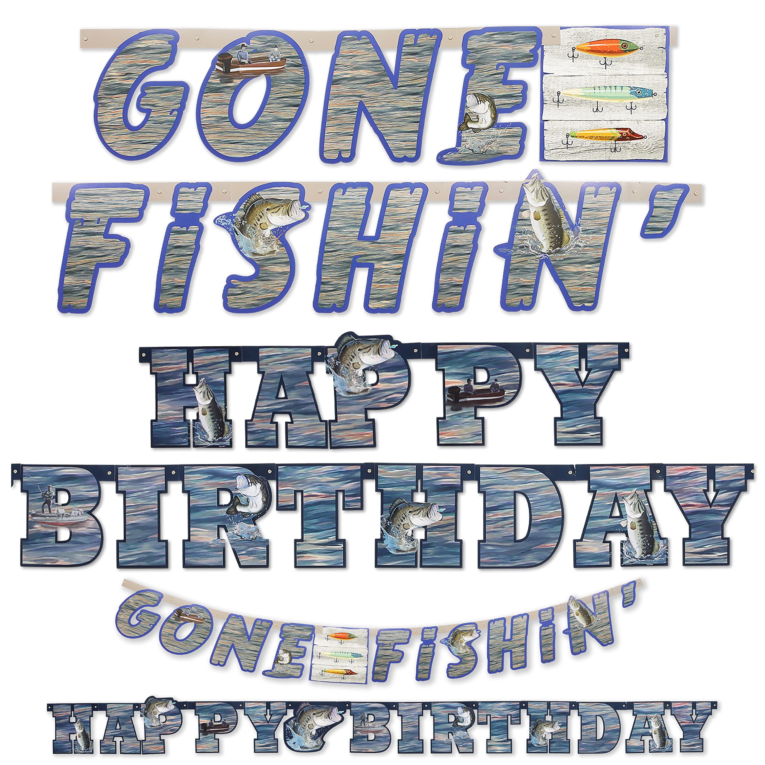 Amazon.com: Havercamp GONE FISHIN’ & Happy Birthday Banners(2 Pack ...