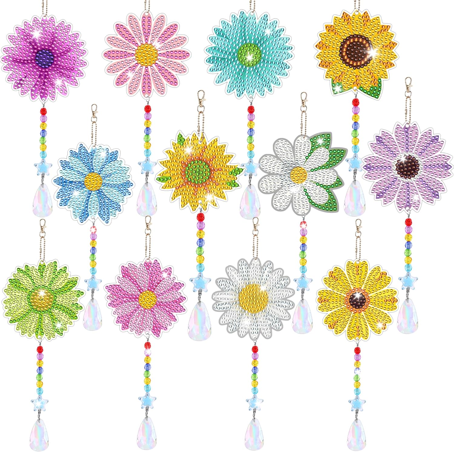 Amazon.com : MedJoanny Diamond Painting Floral Wind Chimes - 12 Pieces ...