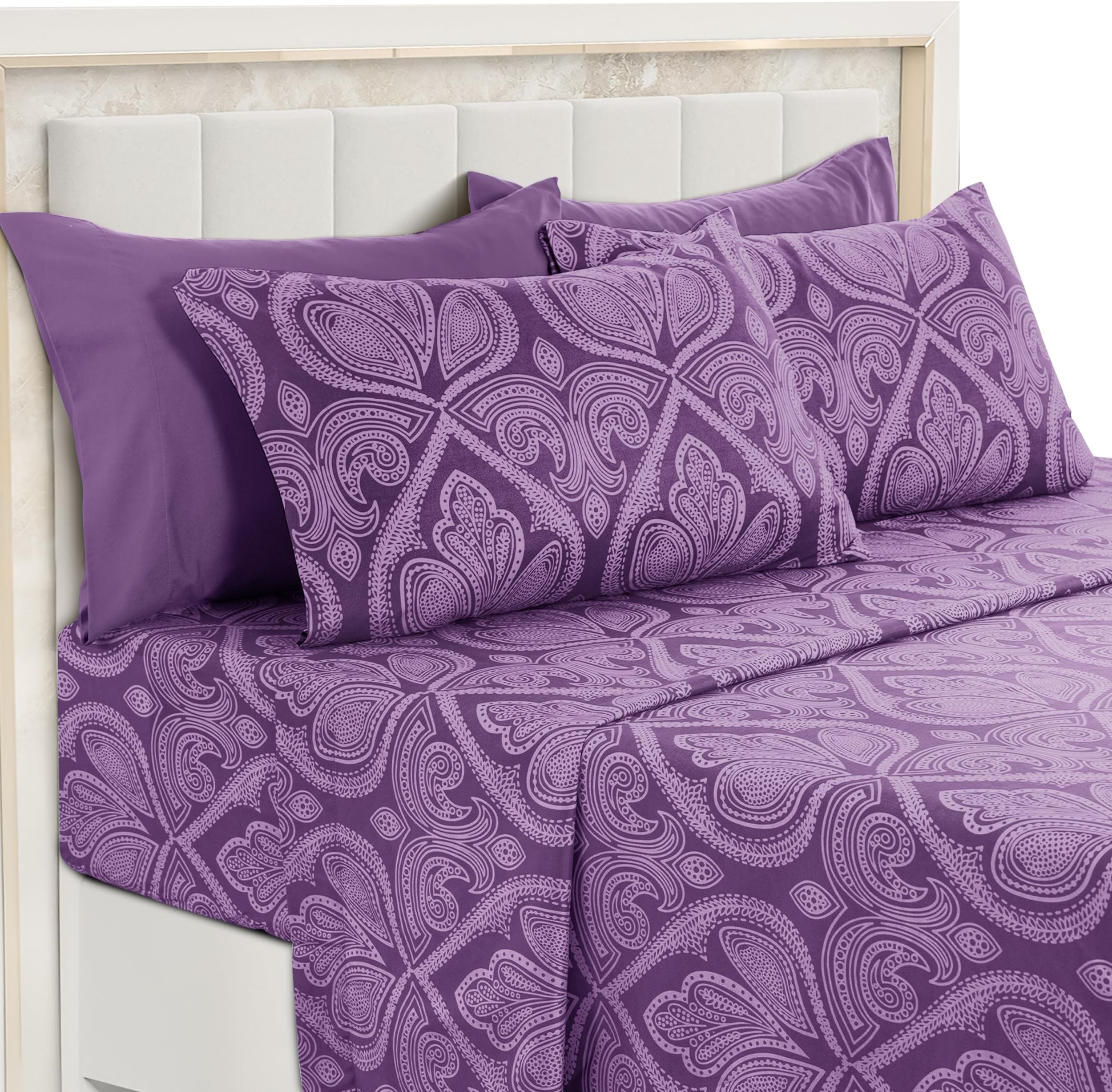 Amazon.com: Datura home Bedding Fitted Sheet and Flat Sheet Set 4Pcs ...