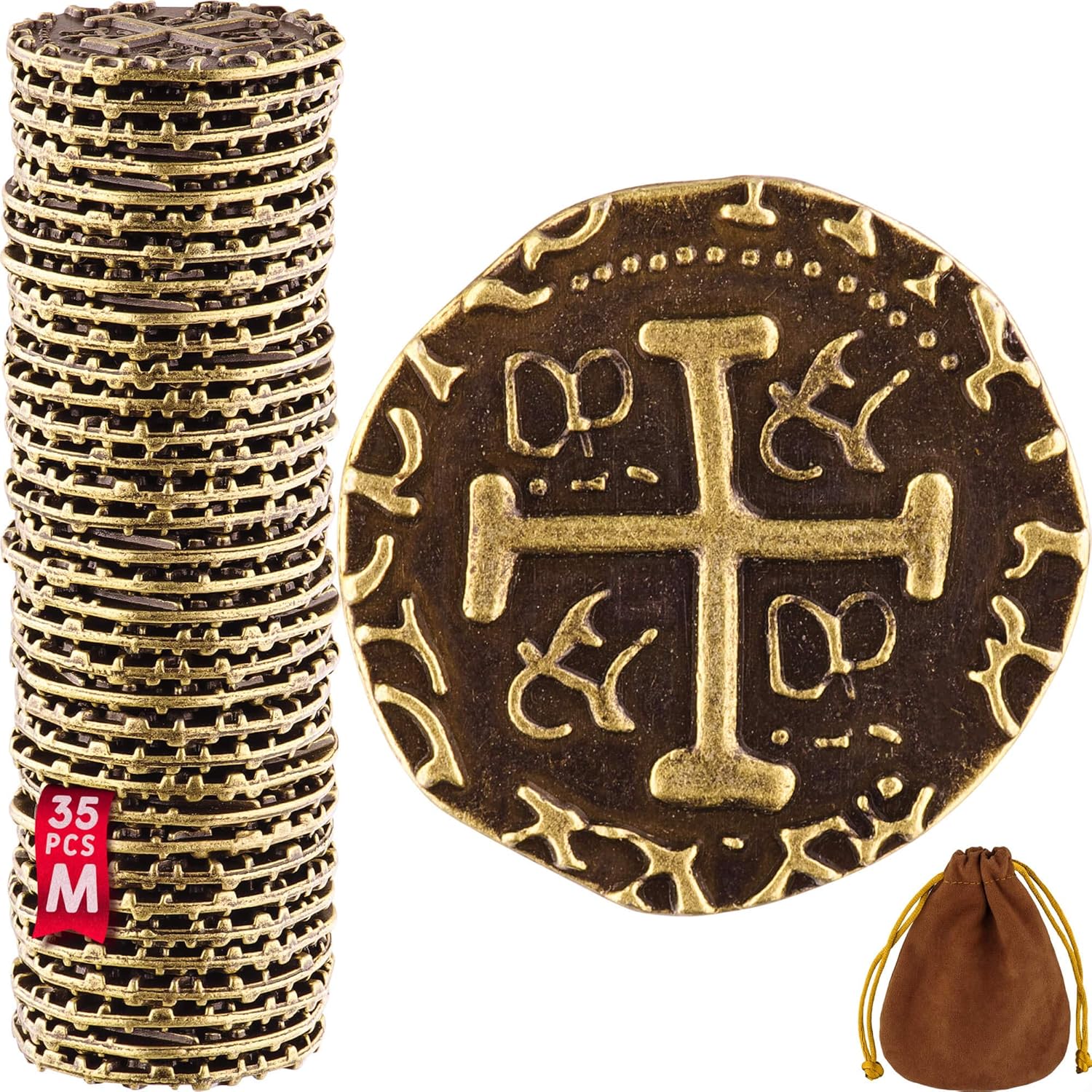 Metal Pirate Coins, 35 Medium Bronze Treasure Coin Set, Metal Replica ...