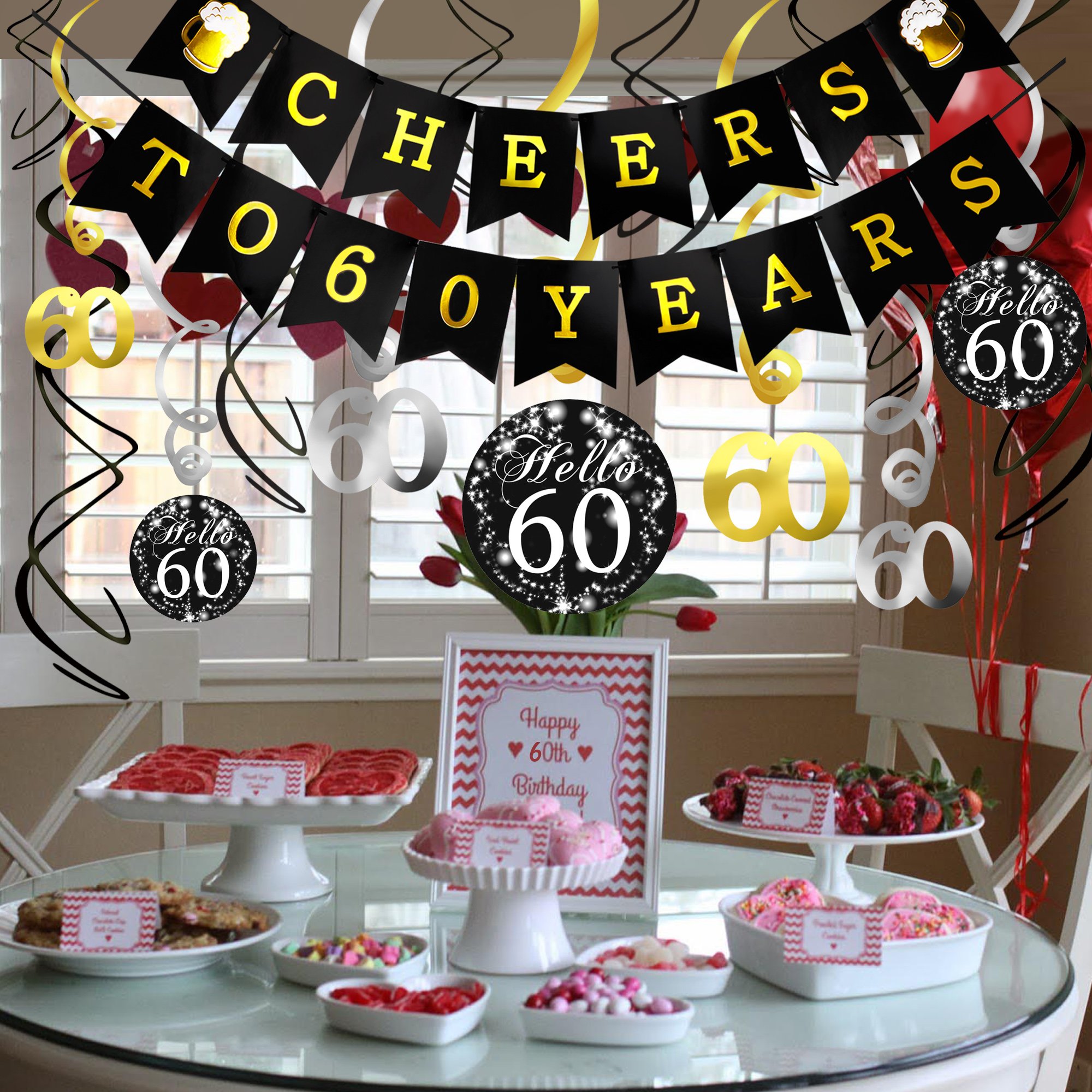 Buy 60th Birthday Decorations Kit- Konsait Cheers to 60 Years Banner ...