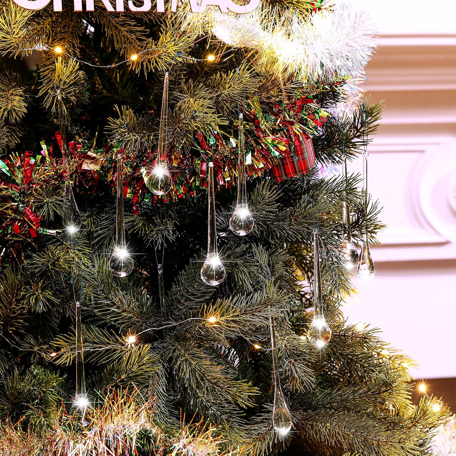 Amazon.com: Syhood 100 Pcs Crystal Christmas Ornaments Hanging ...