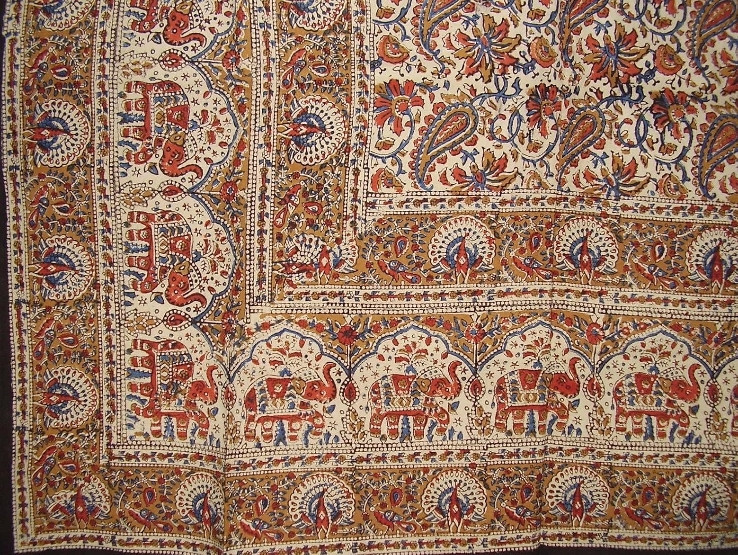 Amazon.com: Block Print Indian Tapestry Cotton Bedspread 108" x 88 ...