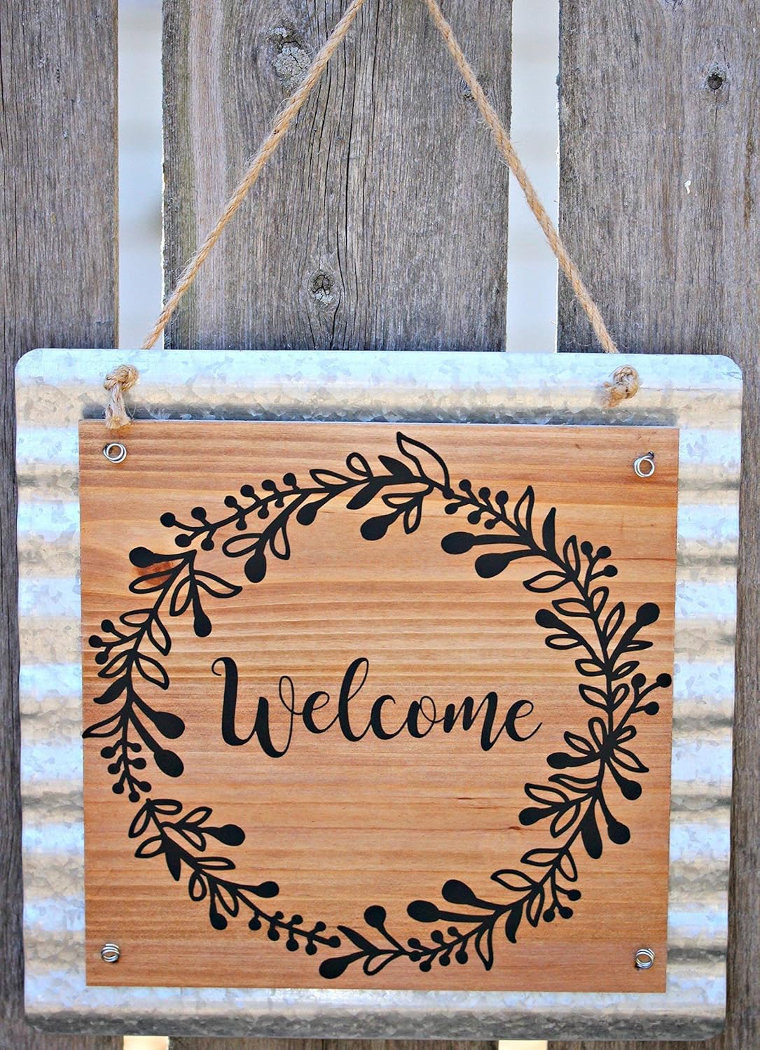 Amazon.com: Welcome Sign on Galvanized Metal with Wood and Vinyl ...