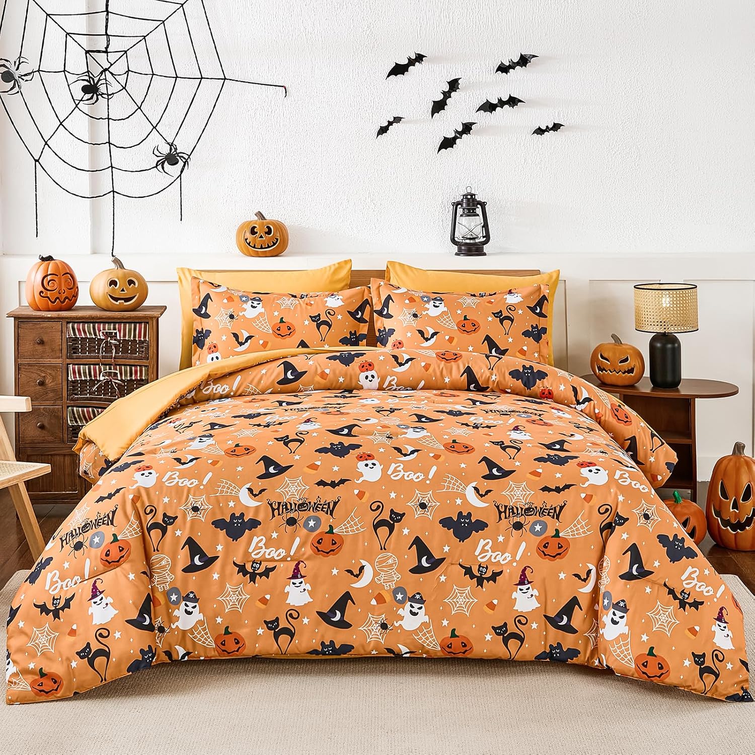 Amazon.com: Luxudecor Halloween Comforter Set Queen Size 7 Pieces Bed ...