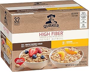 Quaker Instant Oatmeal, High Fiber 2 Flavor Variety (32 Pack) : Amazon ...