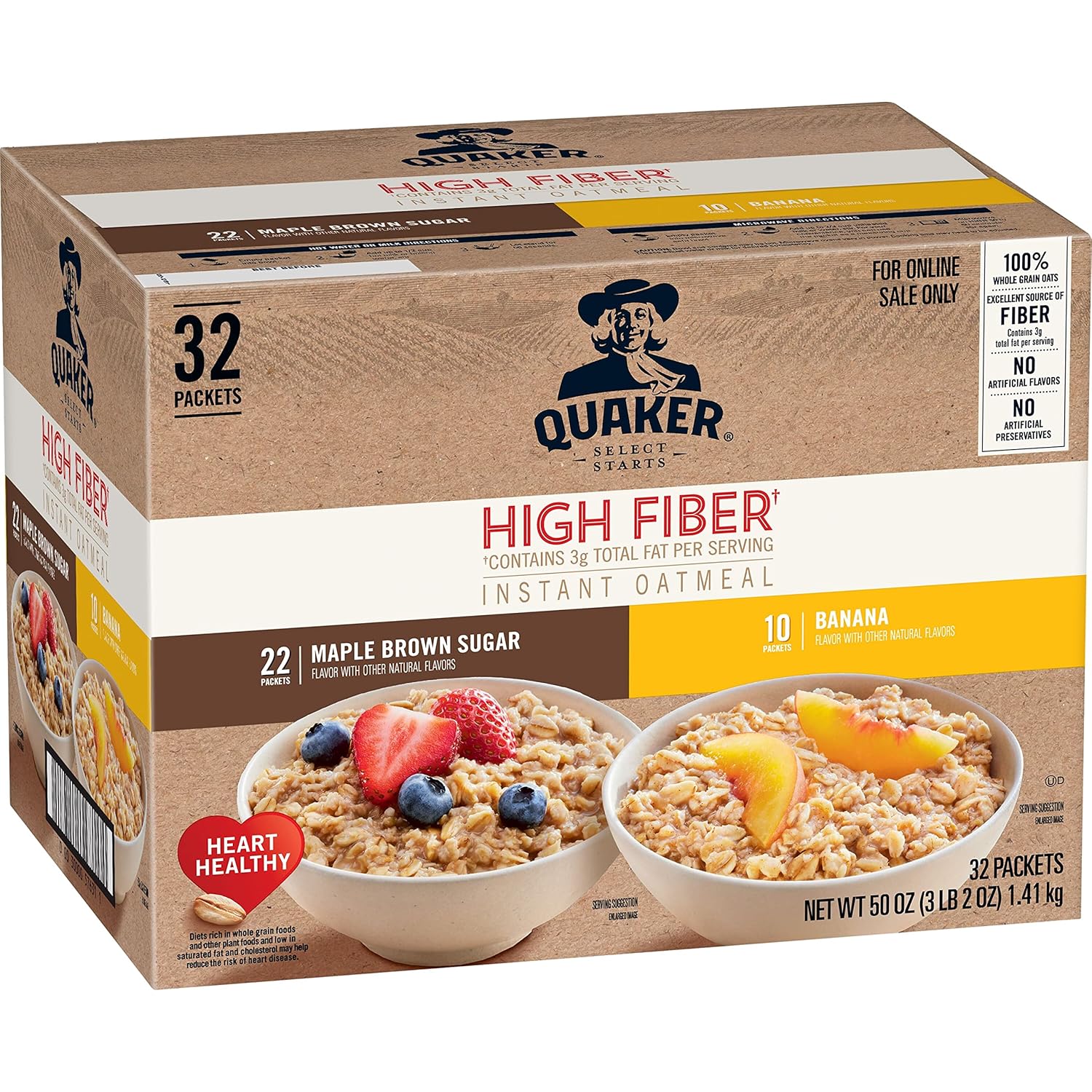 Amazon.com : Quaker Instant Oatmeal, High Fiber 2 Flavor Variety (32 ...