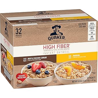 Amazon.com: Quaker Instant Oatmeal, High Fiber 2 Flavor Variety (32 Pack)
