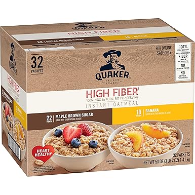 Amazon.com: Quaker Instant Oatmeal, High Fiber 2 Flavor Variety (32 ...