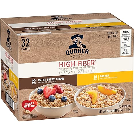 Amazon.com: Quaker Instant Oatmeal, High Fiber 2 Flavor Variety (32 ...