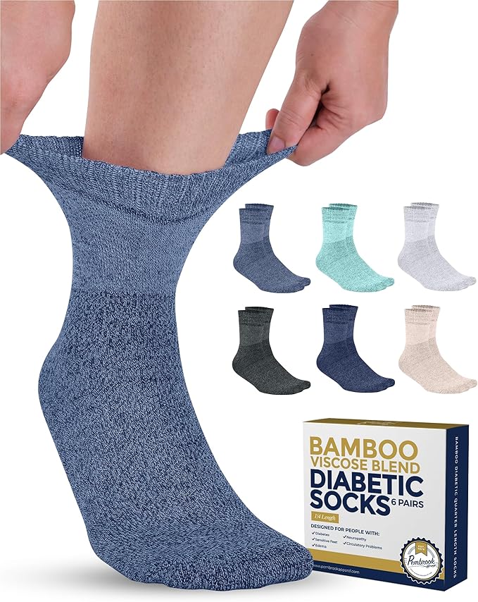 Pembrook Bamboo Viscose Diabetic Socks Women & Men - 6 Pairs Neuropathy ...