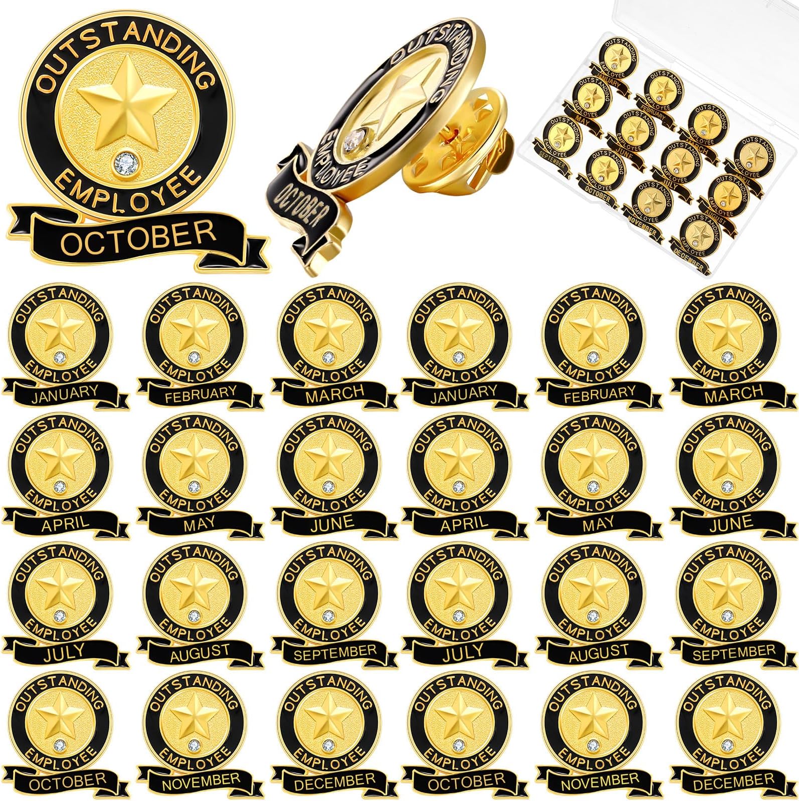 Amazon.com : Tigeen 12 Pcs Year Service Reward Pins Star enamel Pins ...