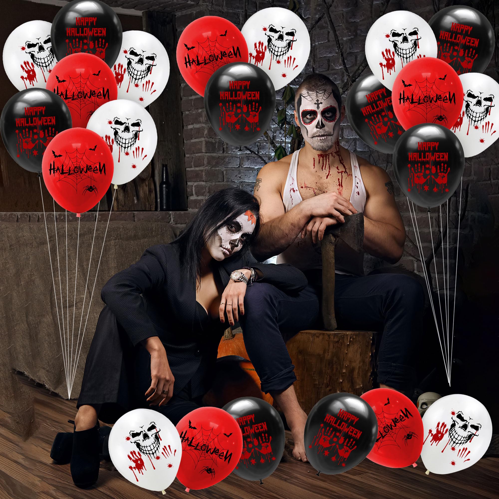 Snapklik.com : 36PCS Halloween Scary Balloons,12 Inch White Red And ...